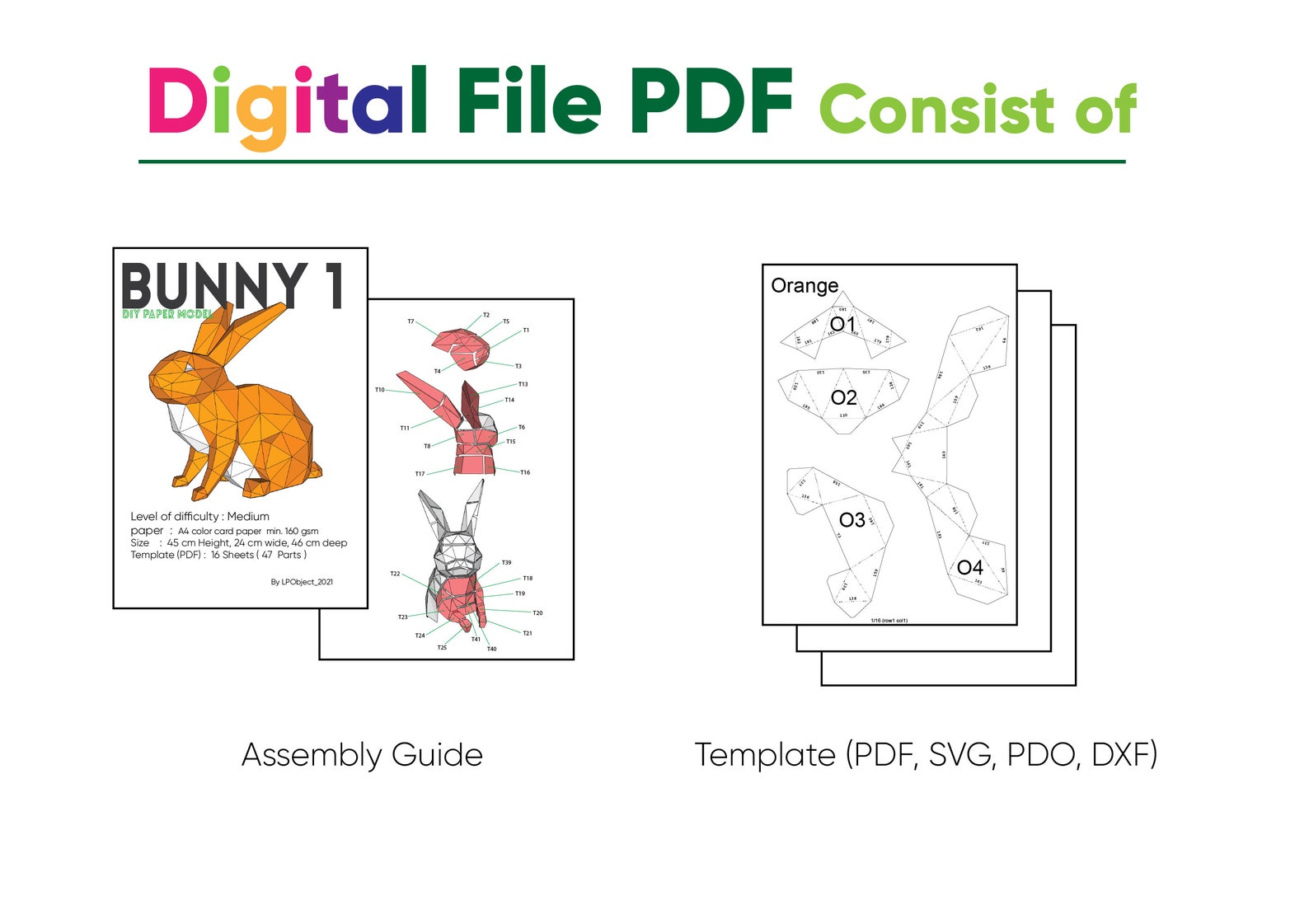 Bunny Sitting Paper Craft Digital Template Origami PDF - Etsy