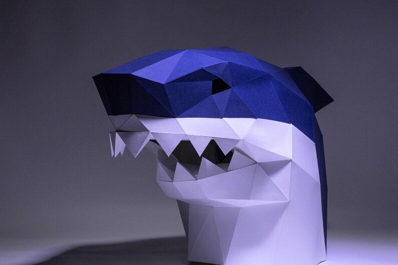 Shark Mask, Papercraft Mask Template, Origami, PDF Download DIY, Low ...