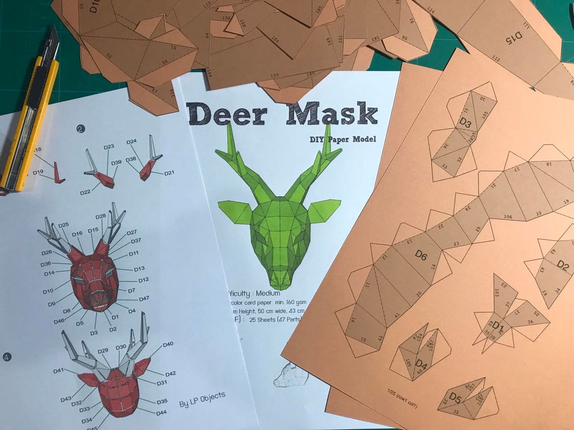 Deer Mask mask Paper Craft Digital Template Origami PDF - Etsy