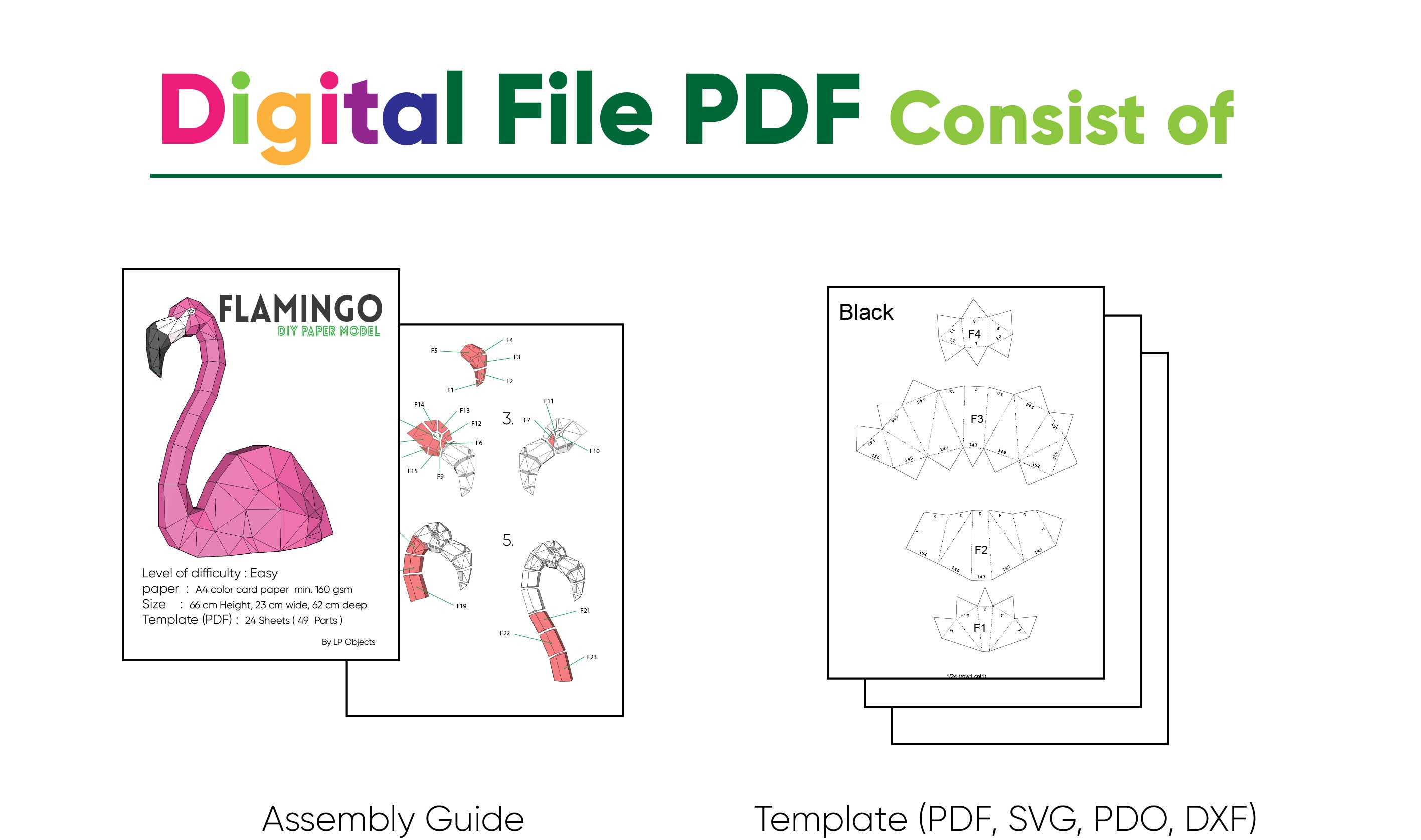 Flamingo Paper Craft Digital Template Origami PDF Download - Etsy