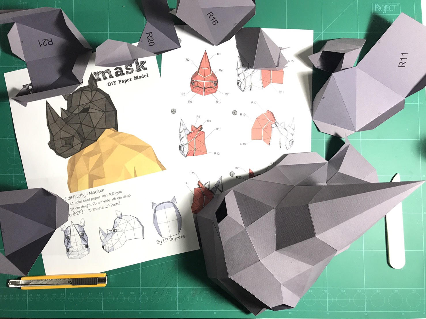 Rhino Mask Paper Craft Digital Template Origami PDF | Etsy