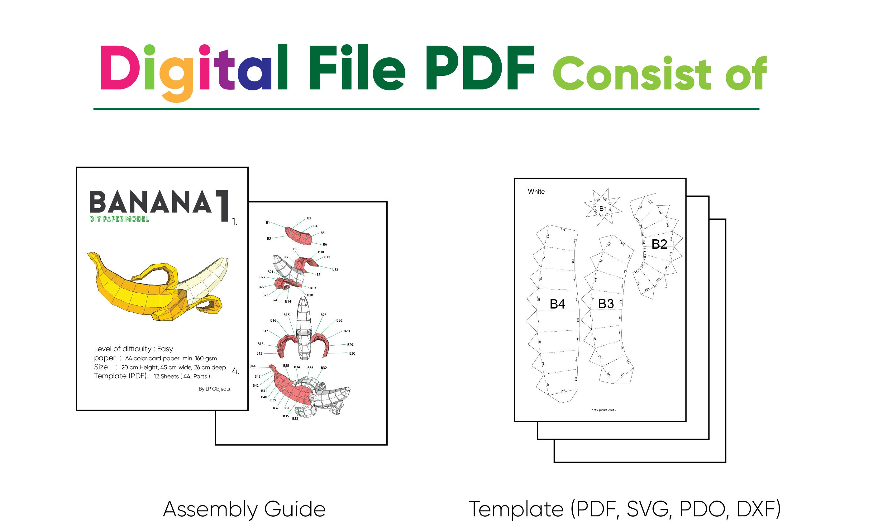 Banana XL Paper Craft, Digital Template, Origami, PDF Download DIY, Low ...