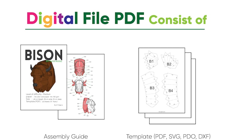 Bison Head Paper Craft Digital Template Origami PDF - Etsy Canada