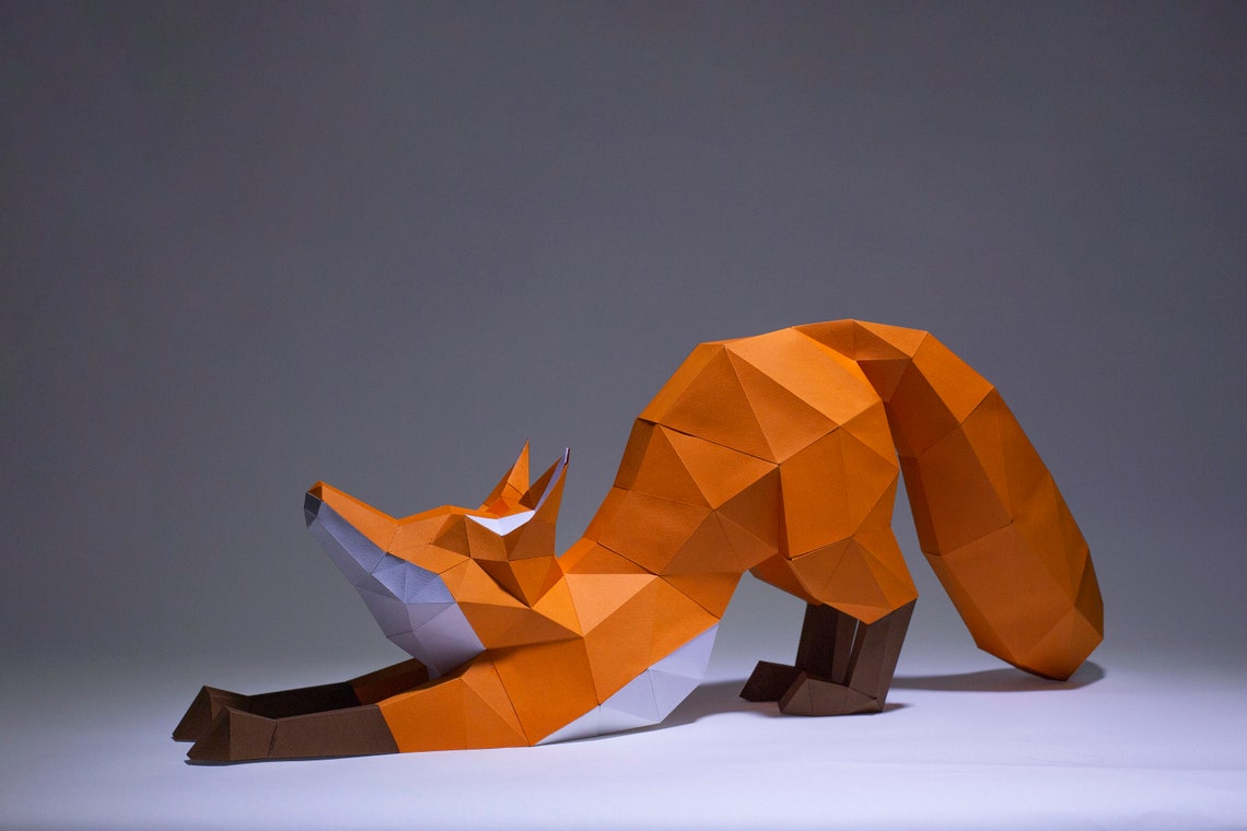 Fox Stretching Paper Craft, Digital Template, Origami, PDF Download DIY ...