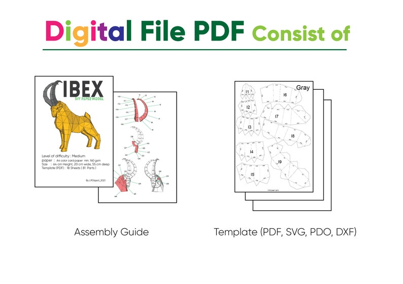 Ibex, Goat Paper Craft, Digital Template, Origami, PDF Download DIY ...