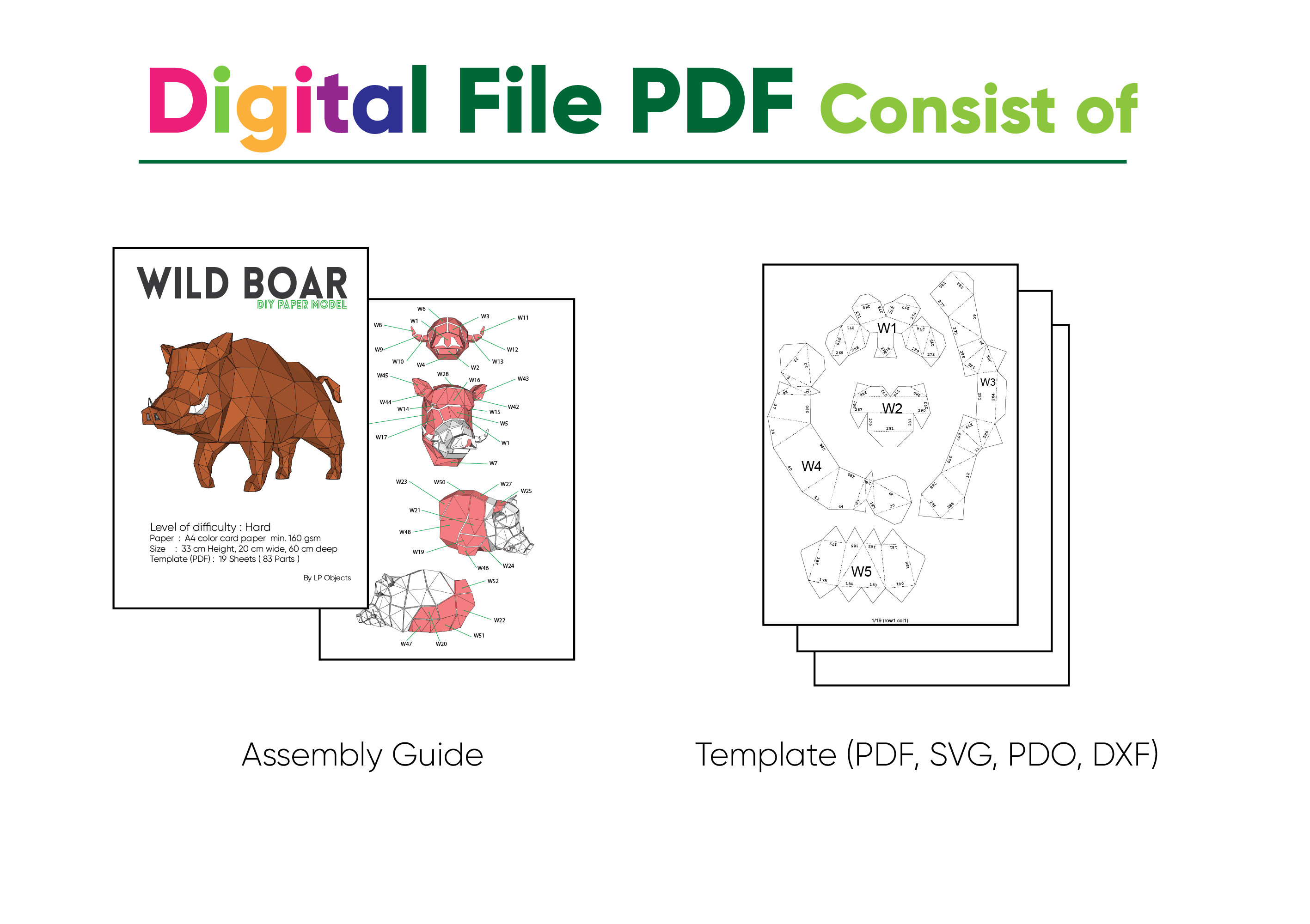 Wild Boar Paper Craft, Digital Template, Origami, PDF Download DIY, Low ...