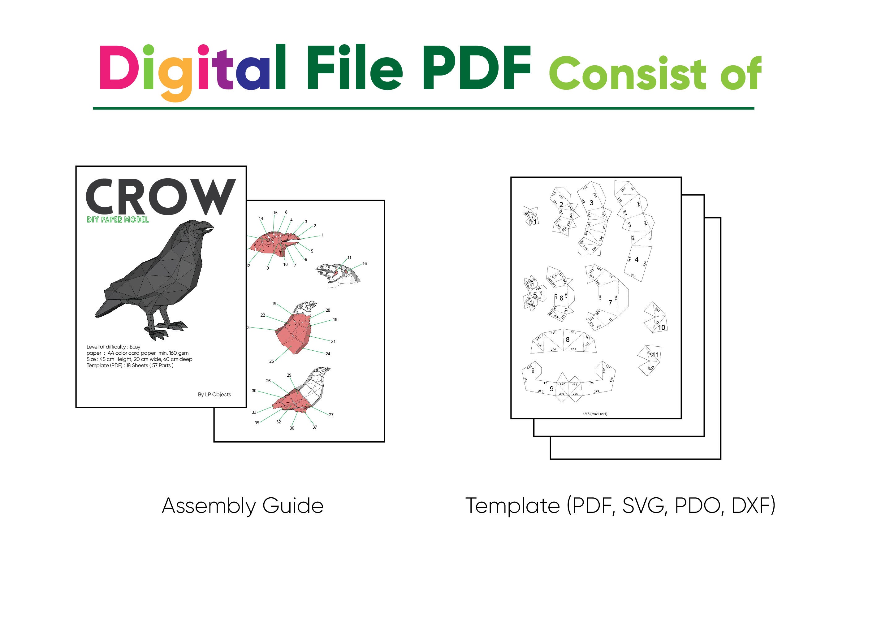 Crow Papercraft Raven Diy Paper Statue Crow 3D Low Poly DIY - Etsy