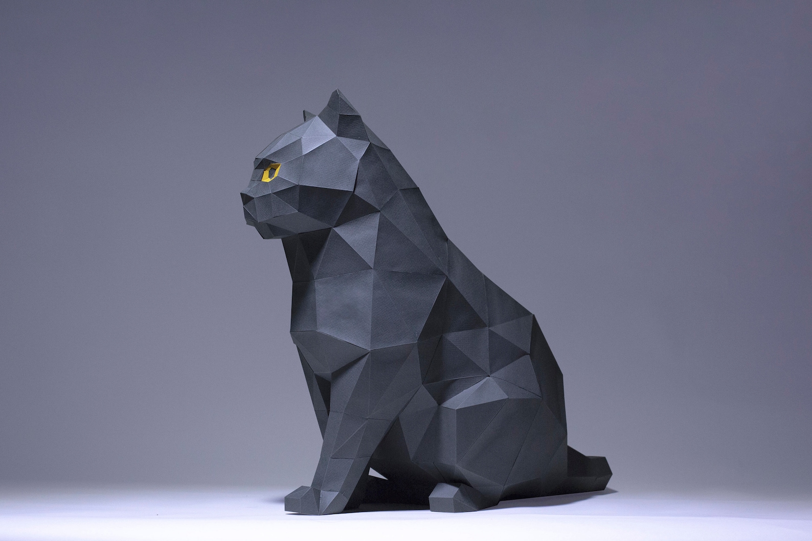 Gray Cat Paper Craft, 3D Paper Craft Cat, DIY Sculpture Sitting Cat ...