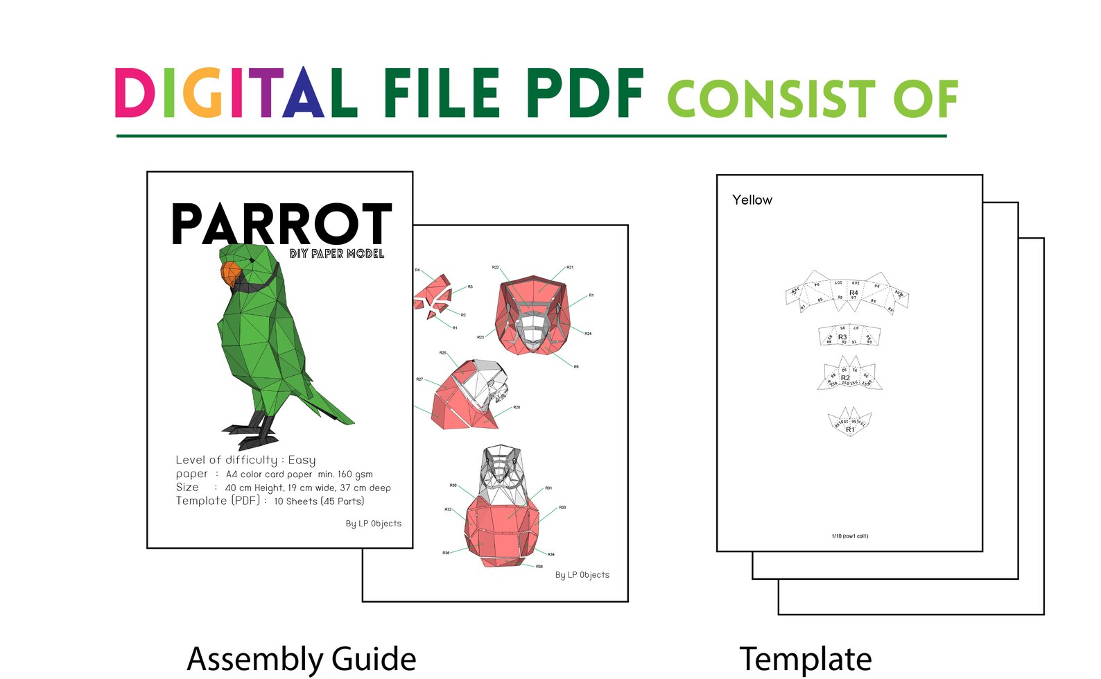 Parrot Green Paper Craft Digital Template Origami PDF - Etsy
