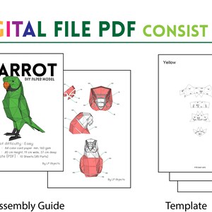Parrot Green Paper Craft, Digital Template, Origami, PDF Download DIY ...