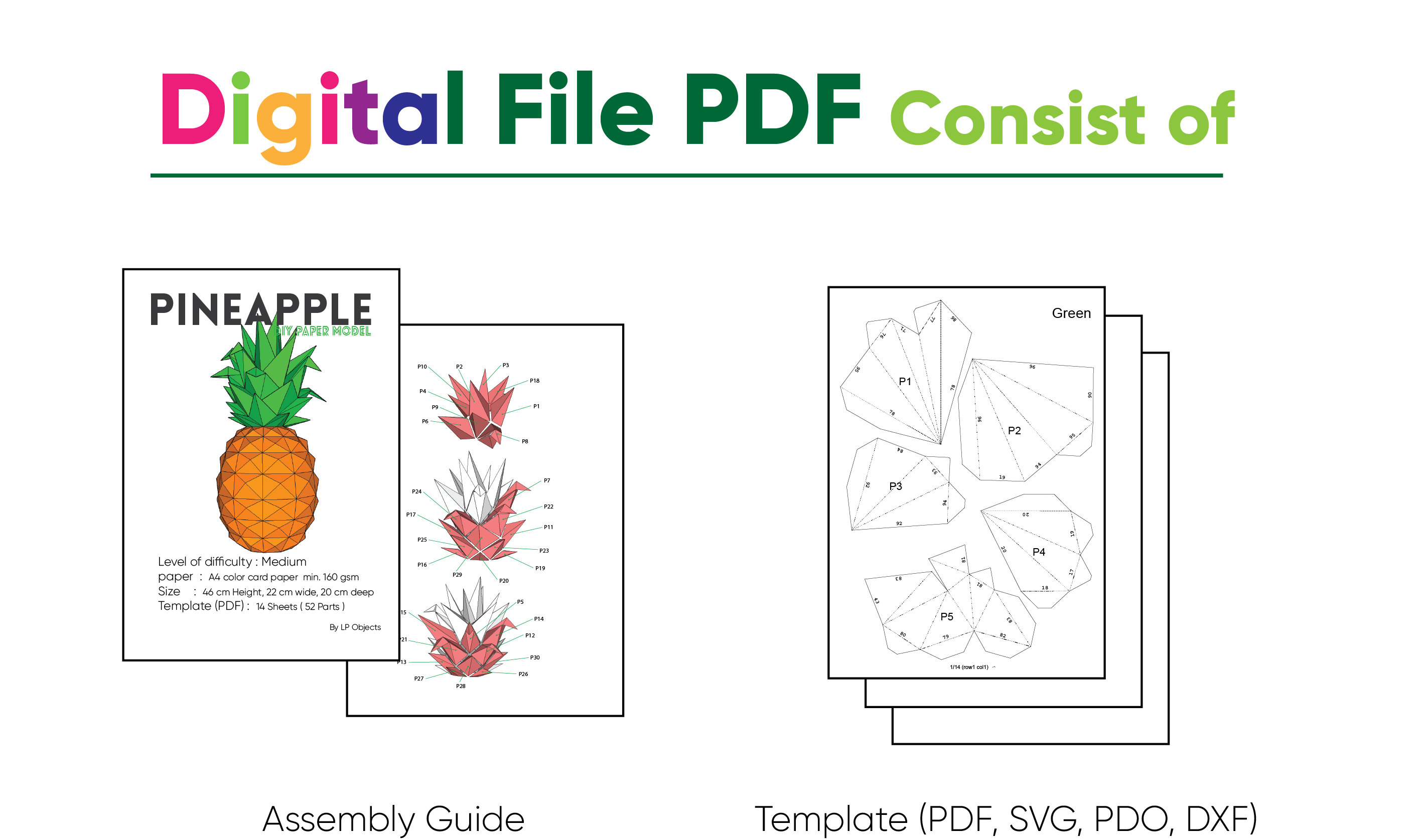 Pineapple Paper Craft, Digital Template, Origami, PDF Download DIY, Low ...