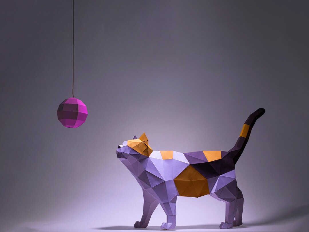 Cat Stand Paper Craft, Digital Template, Origami, PDF Download DIY, Low ...