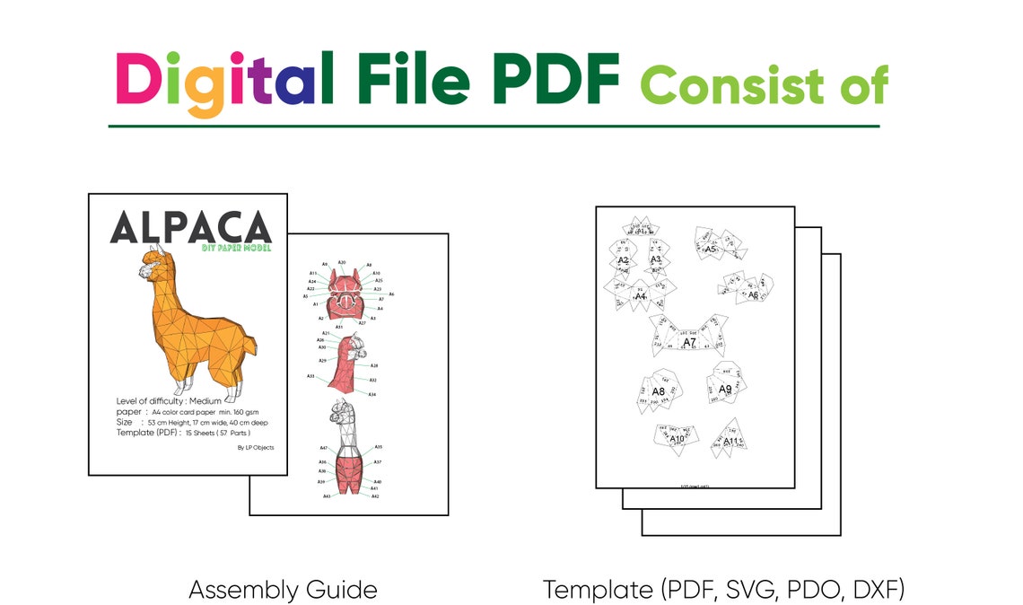 Alpaca, Lama Paper Craft, Digital Template, Origami, PDF Download DIY ...