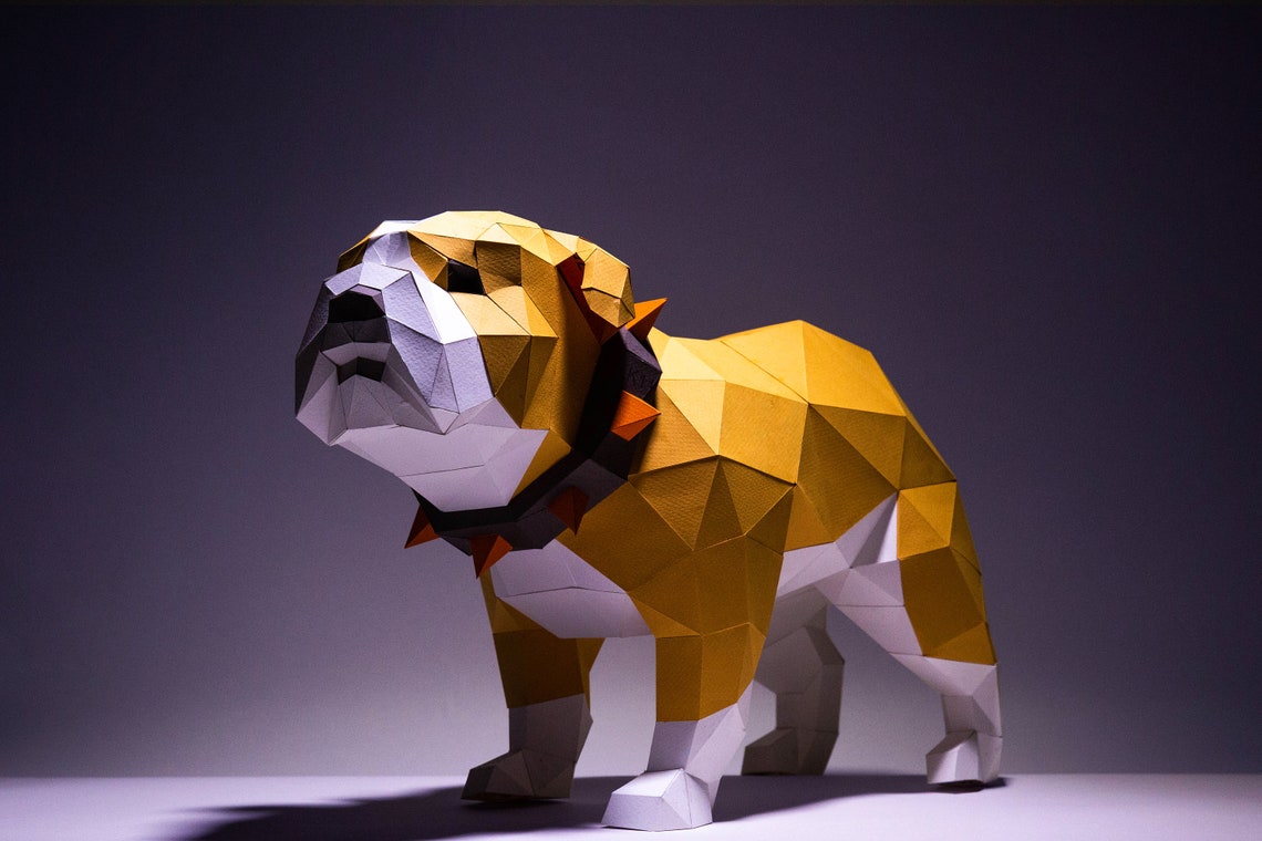 Bulldog Paper Craft, Digital Template, Origami, PDF Download DIY, Low ...