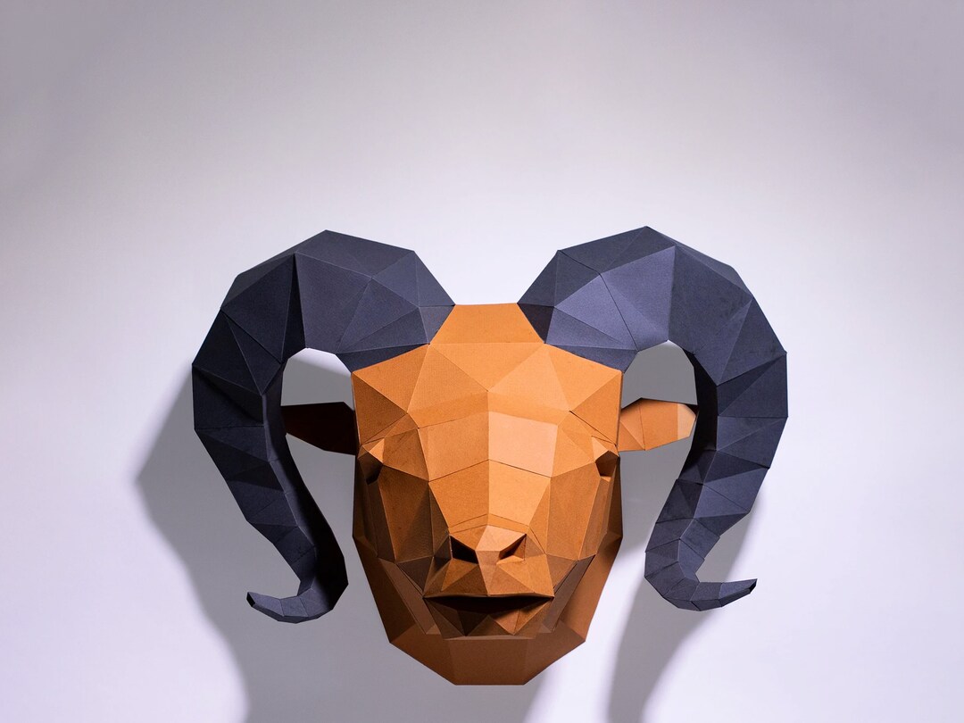Horn Head Wall Paper Craft, Digital Template, Origami, PDF Download DIY ...