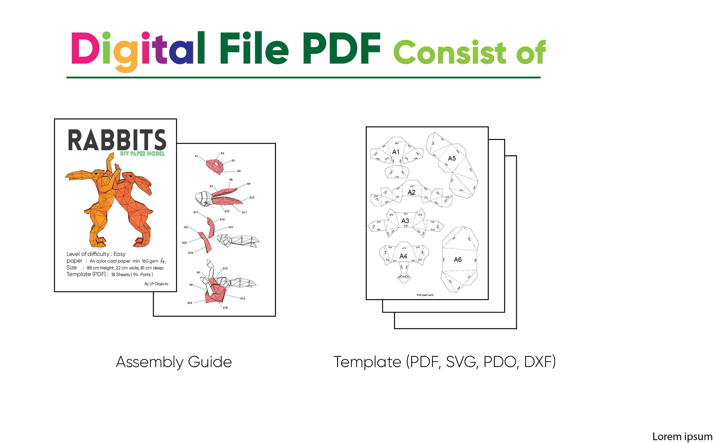 Rabbits Paper Craft Digital Template Origami PDF Download | Etsy