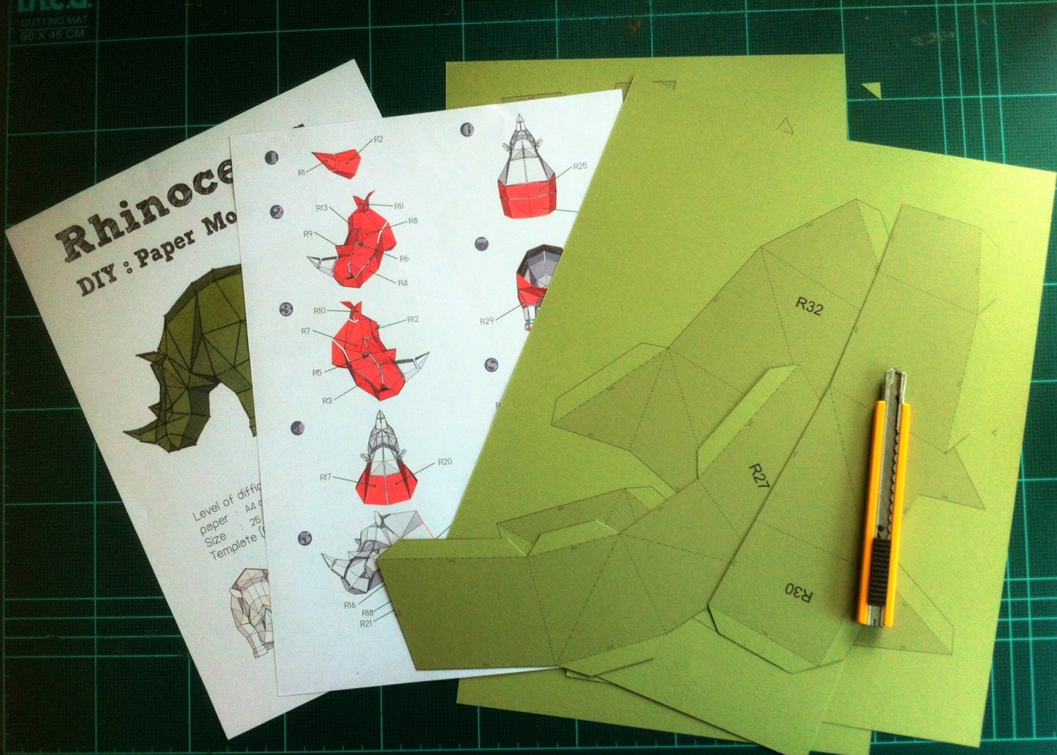 Rhino Paper Craft, Digital Template, Origami, Lowpoly, PDF Download DIY ...