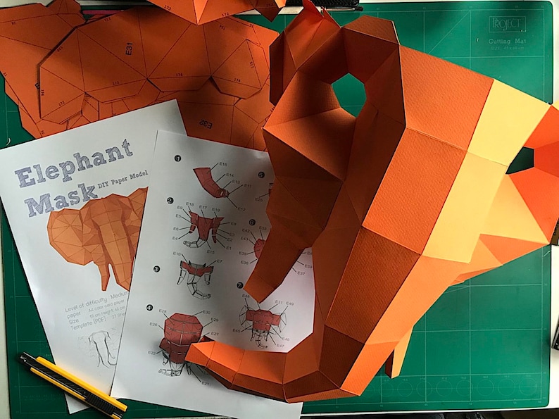 Elephant Mask Paper Craft, Digital Template, Origami, PDF Download DIY ...
