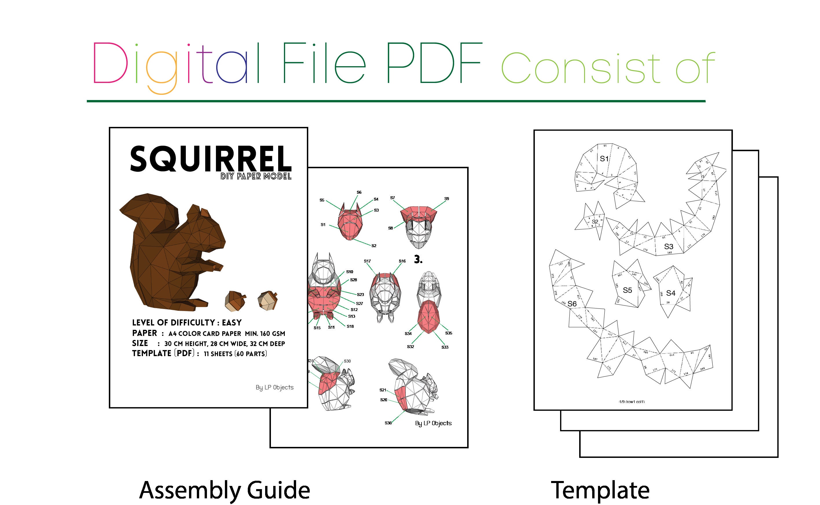 Squirrel Paper Craft Digital Template Origami PDF Download | Etsy