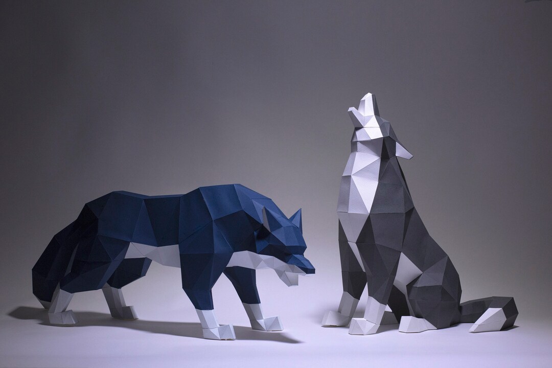 Angry Wolf and Wolf Sit Paper Craft Digital Template - Etsy