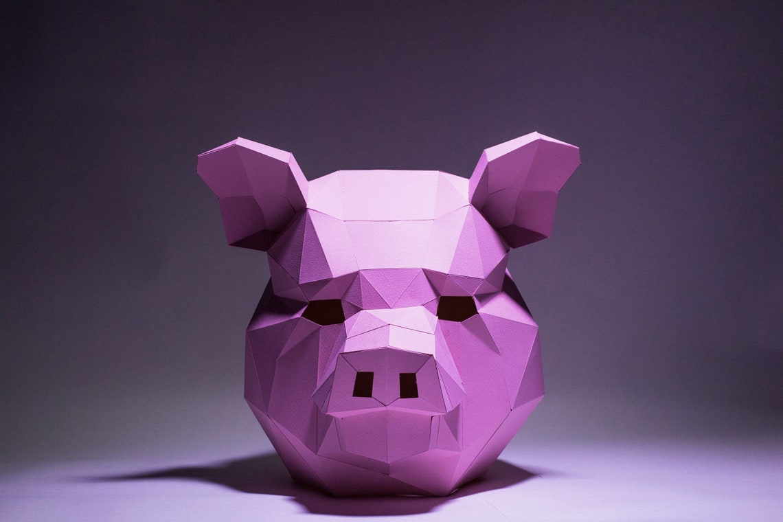 Pig Mask, Papercraft Mask Template, Origami, PDF Download DIY, Low Poly ...