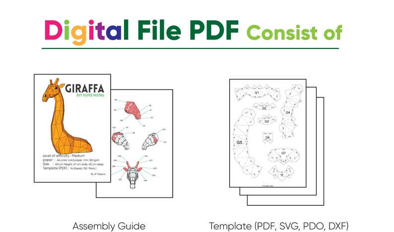 Giraffe Paper Craft Digital Template Origami PDF Download - Etsy