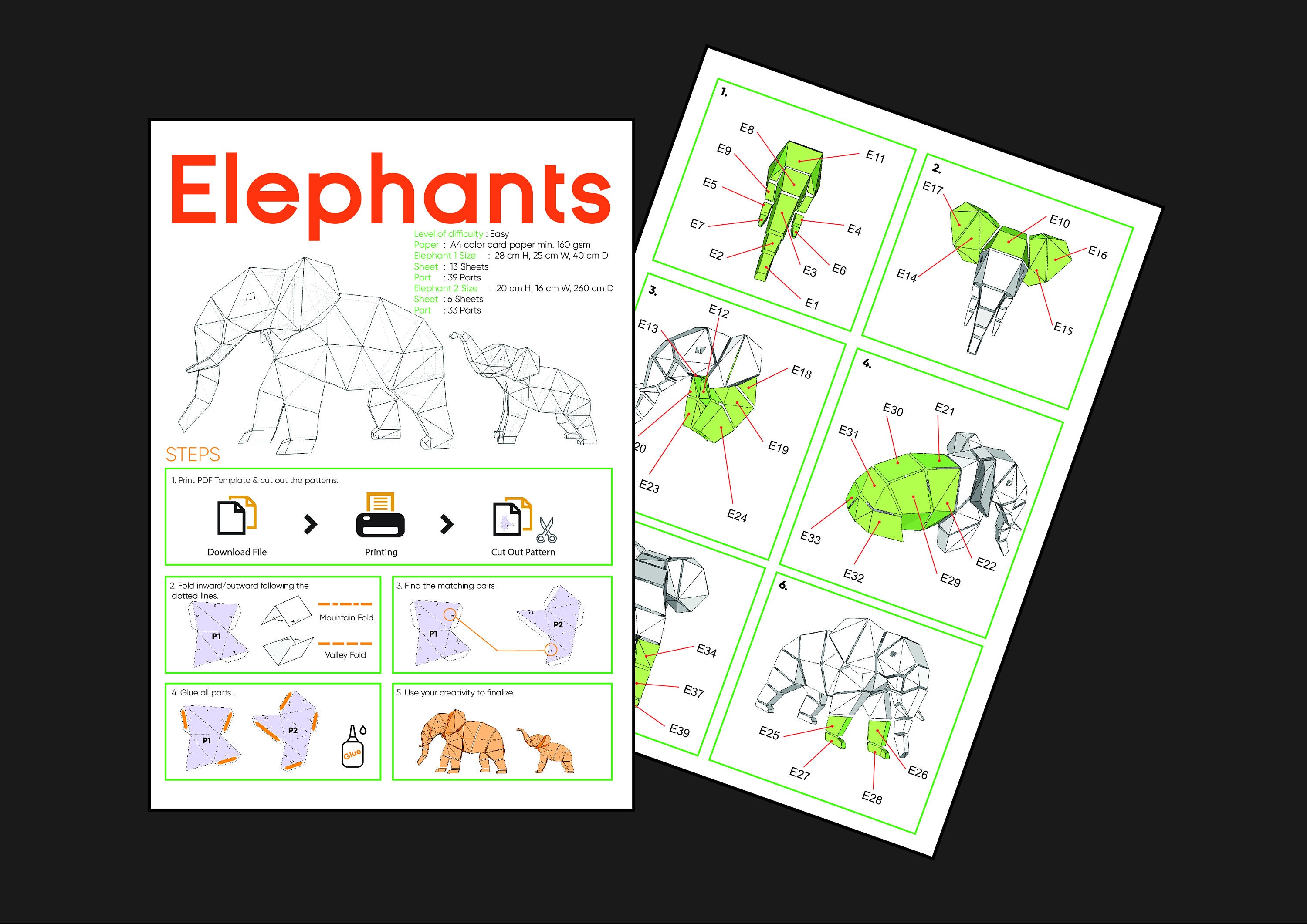 Elephants Digital Template Elephants PDF Paper Craft - Etsy