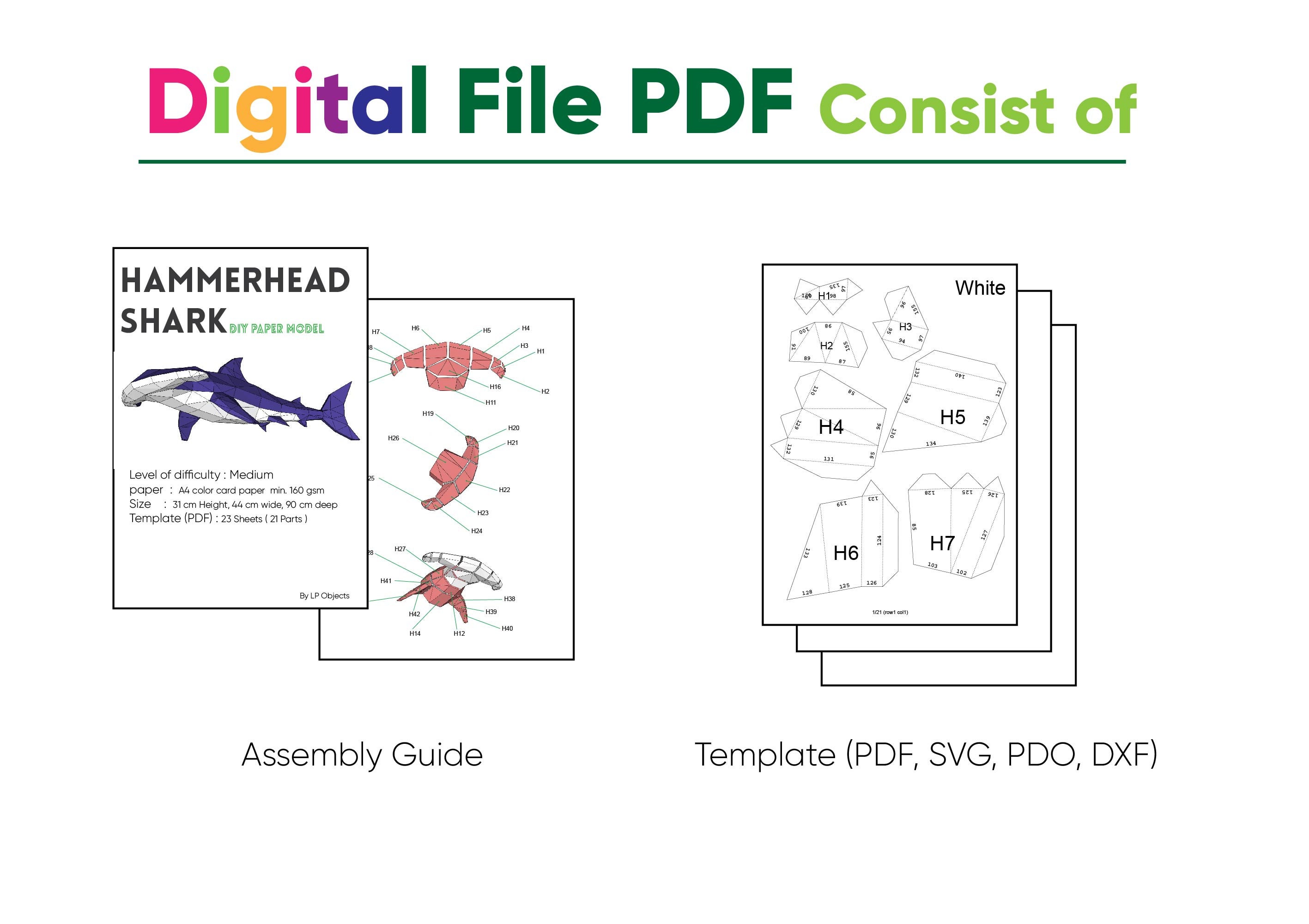 Hammerhead Shark Papercraft 3D Papercraft Build Your Own Low - Etsy