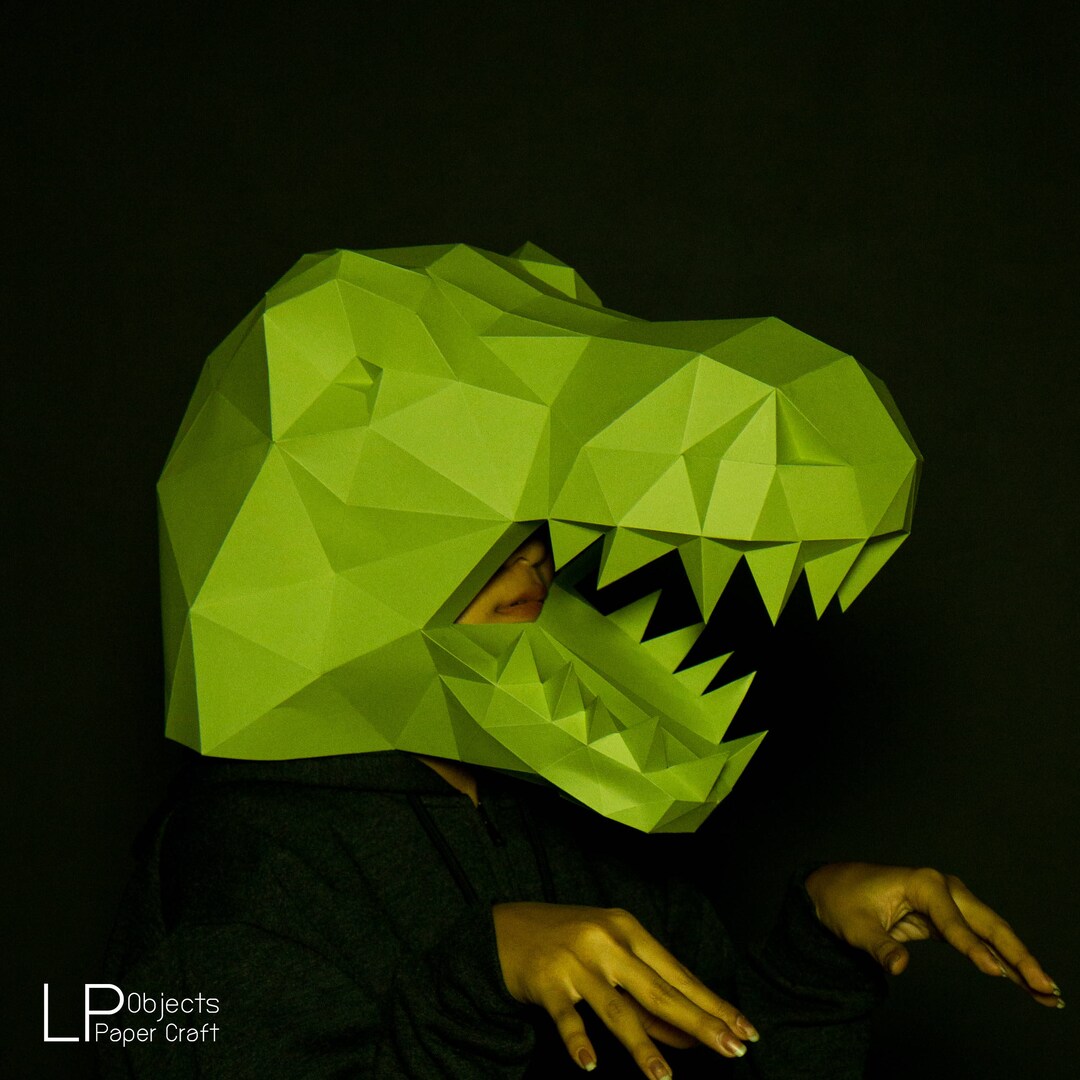 T-REX Mask Paper Craft, Papercraft Dinosaur Mask Template, 3D Low Poly ...