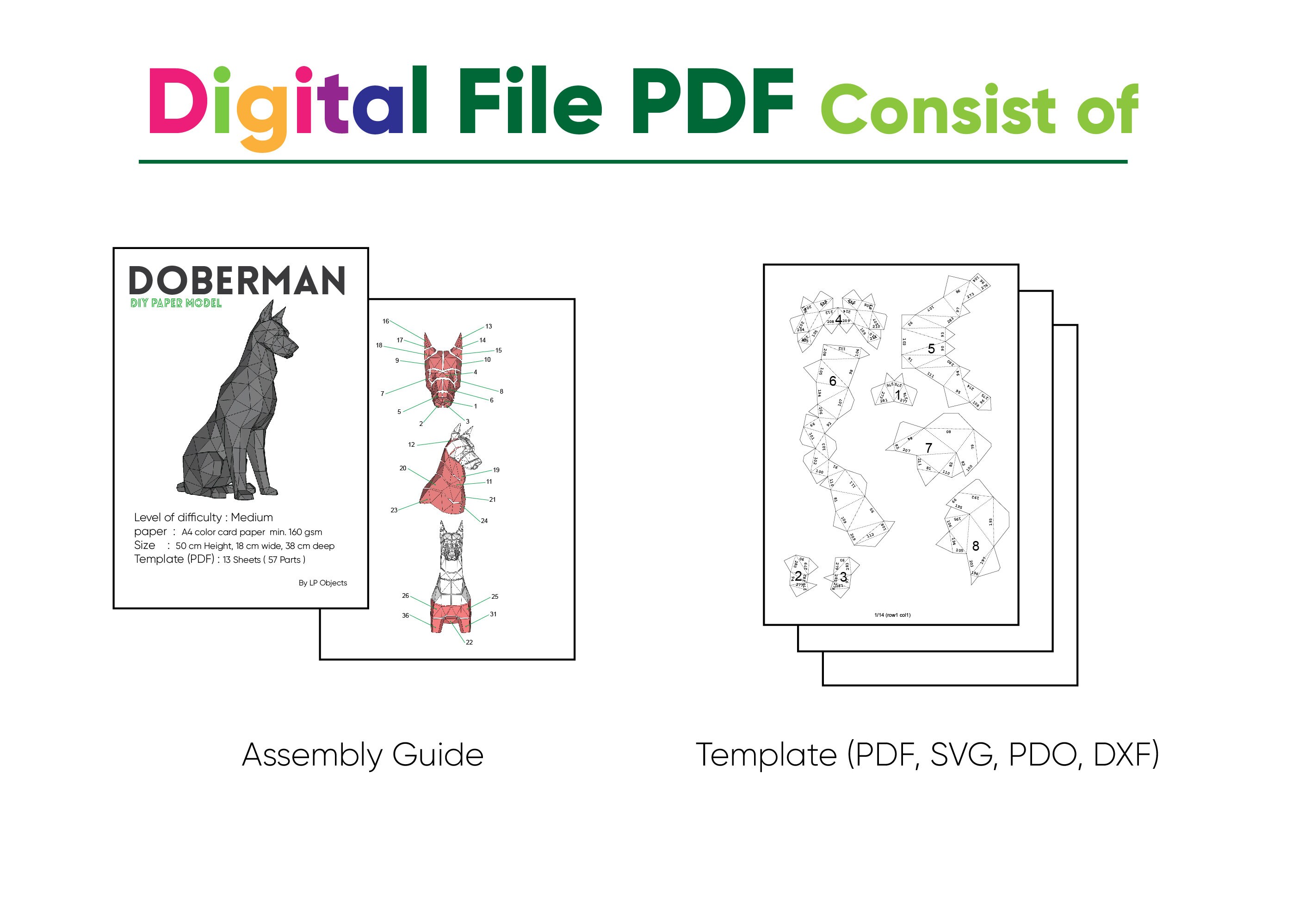 Doberman Stand & Sit Papercraft Perro low poly papercraft - Etsy México