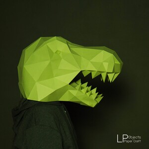 T-REX Mask Paper Craft, Papercraft Dinosaur Mask Template, 3D Low Poly ...