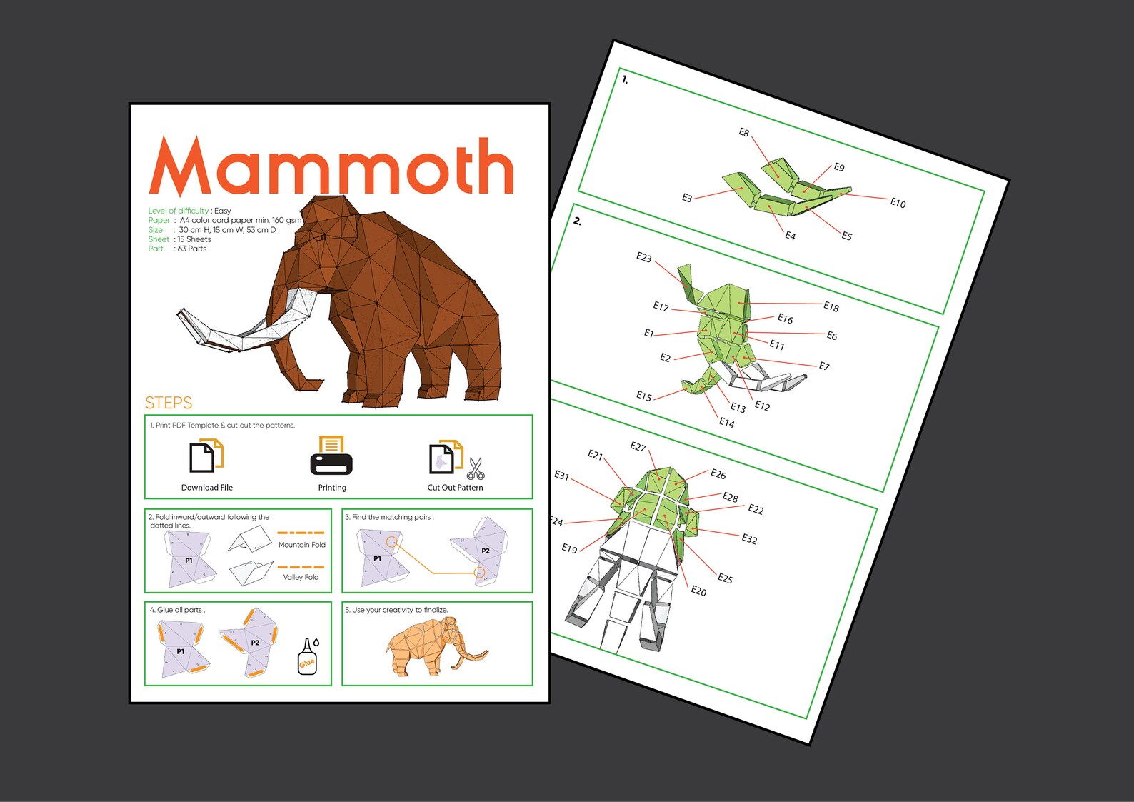 Mammoth Paper Craft Digital Template Origami PDF Download - Etsy