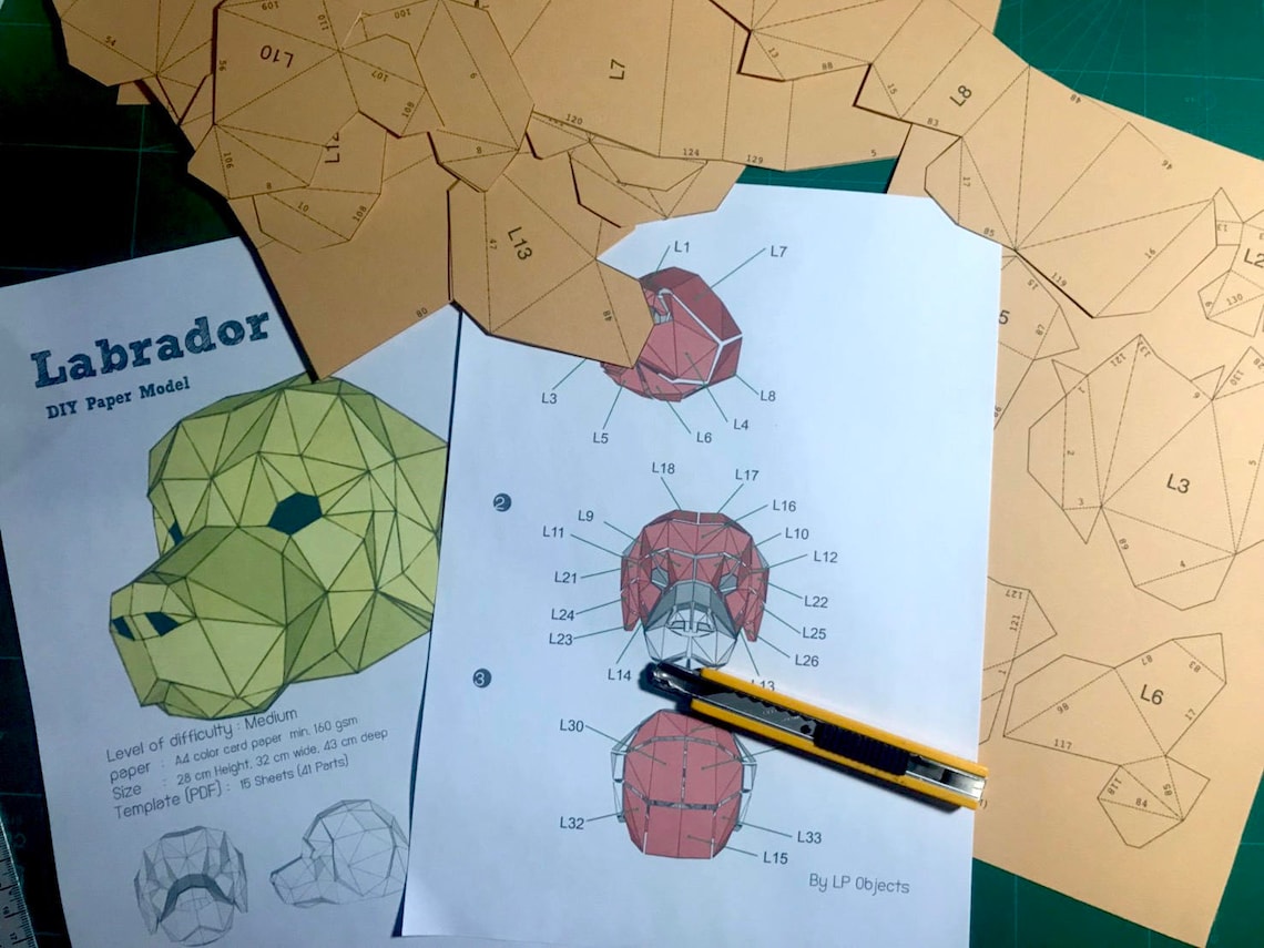 Labrador Mask Paper Craft Digital Template Origami PDF - Etsy