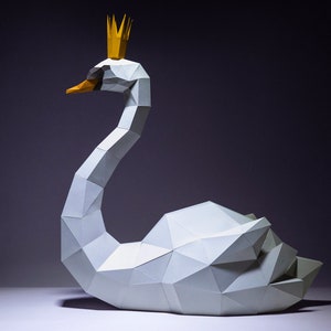 Swan Paper Craft, Digital Template, Origami, PDF Download DIY, Low Poly ...