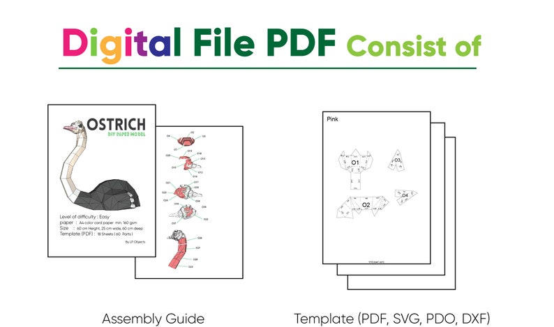 Ostrich Paper Craft Digital Template Origami PDF Download | Etsy