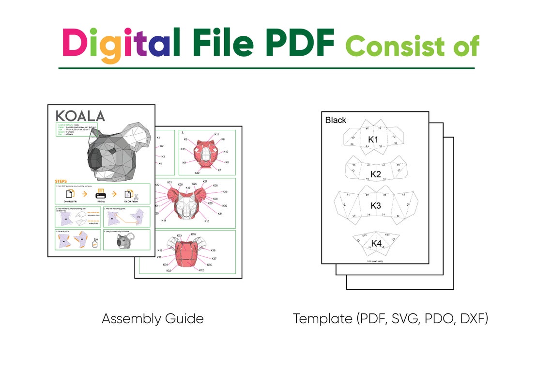 Koala Mask Papercraft Mask Template Origami PDF Download | Etsy