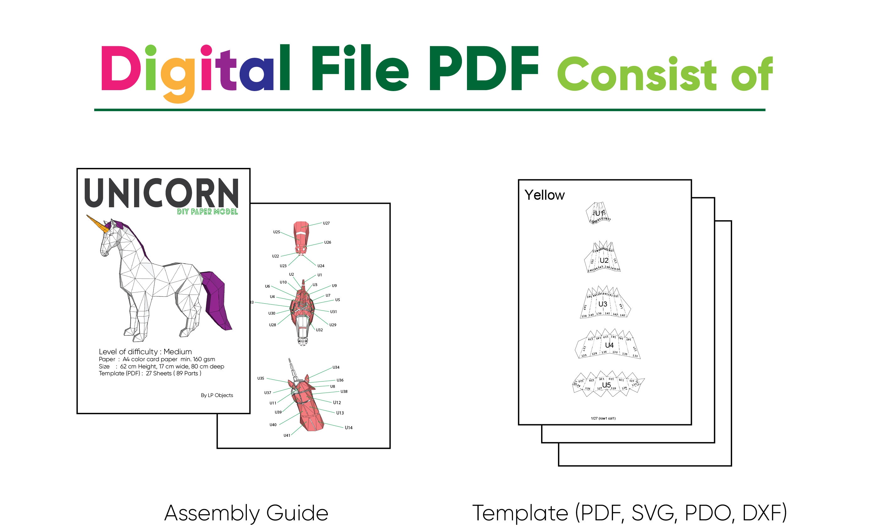 Unicorn Paper Craft Digital Template Origami PDF Download | Etsy