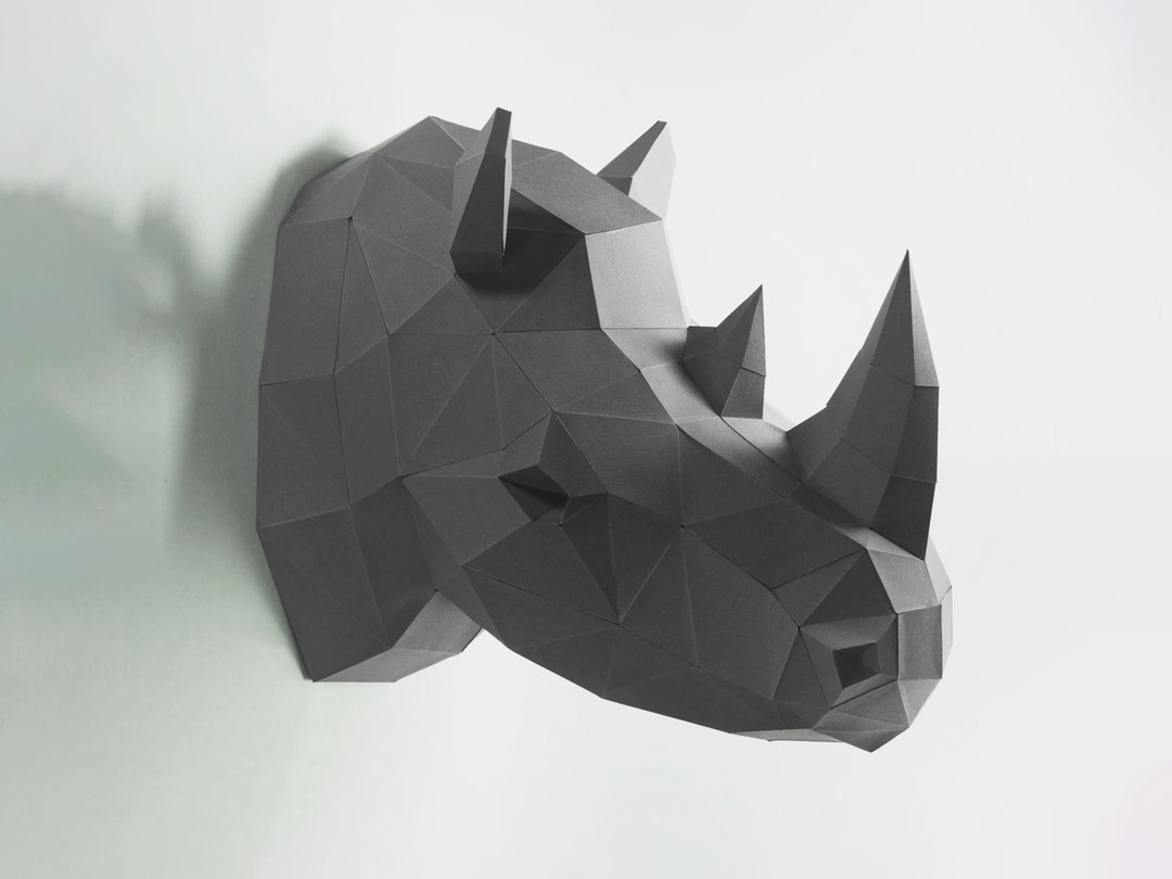 Rhino Head Wall Paper Craft, Digital Template, Origami, PDF Download ...