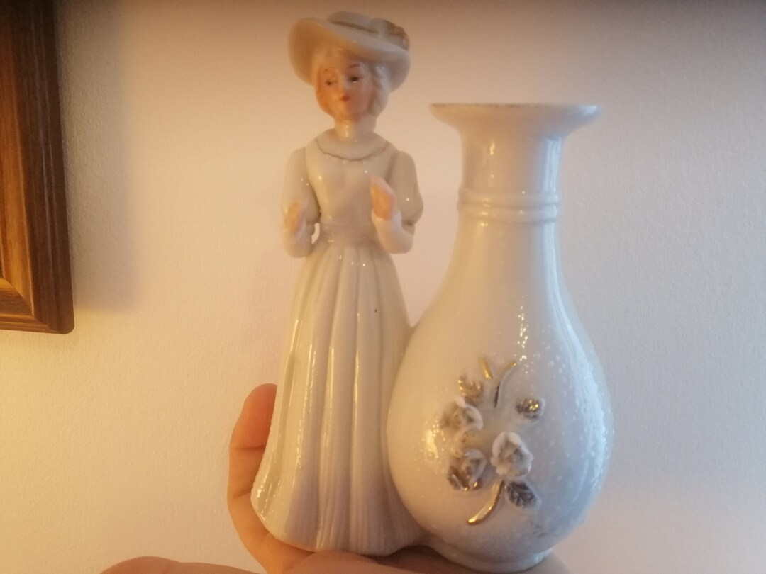 Beautiful Vintage Vase With Lady's Figure Figurine Girl With Vase ...