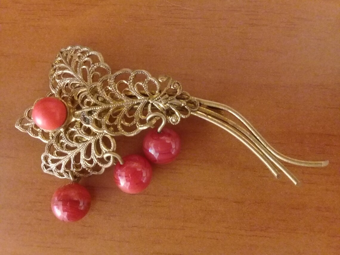 Vintage Russian Brooch Berries Beautiful Old Beaed Filigree | Etsy