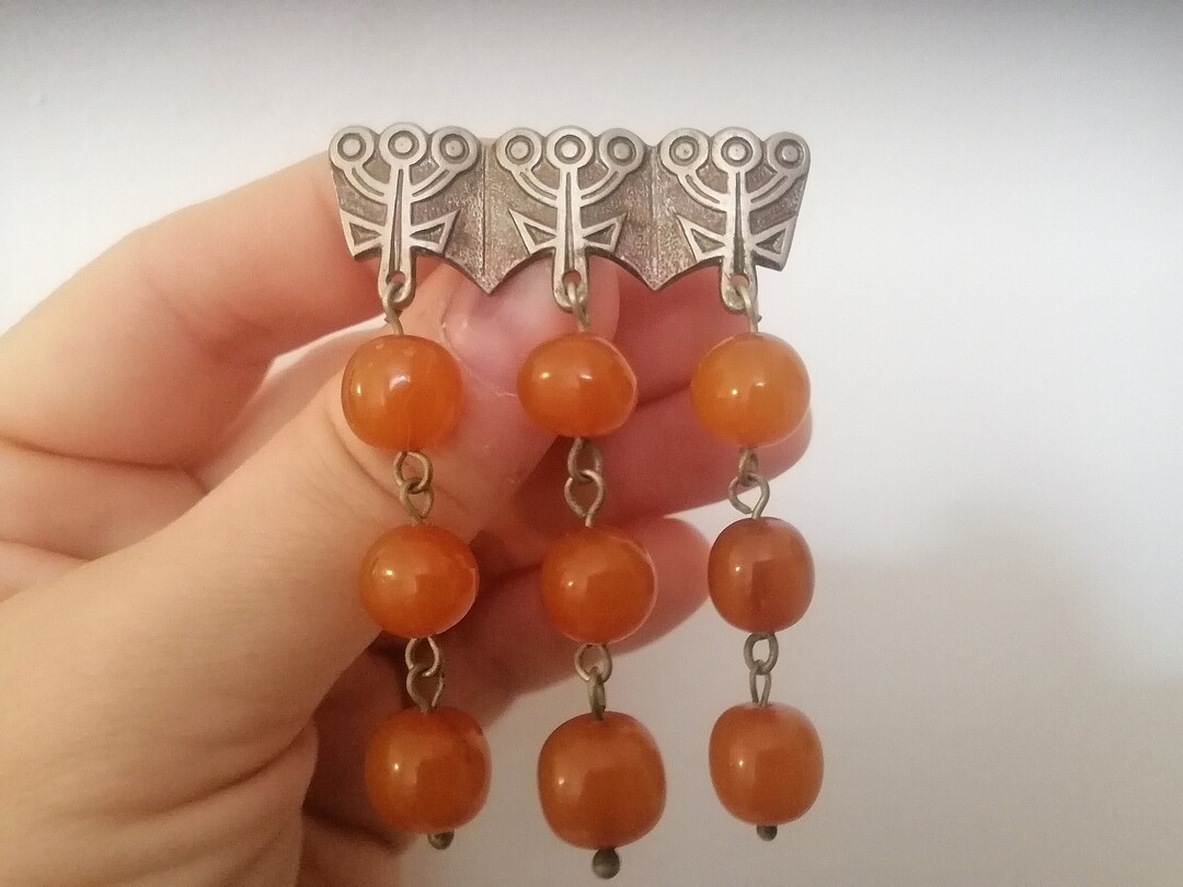 UNIQUE Vintage Brooch With Natural Stone USSR Baltic Brooch Super ...