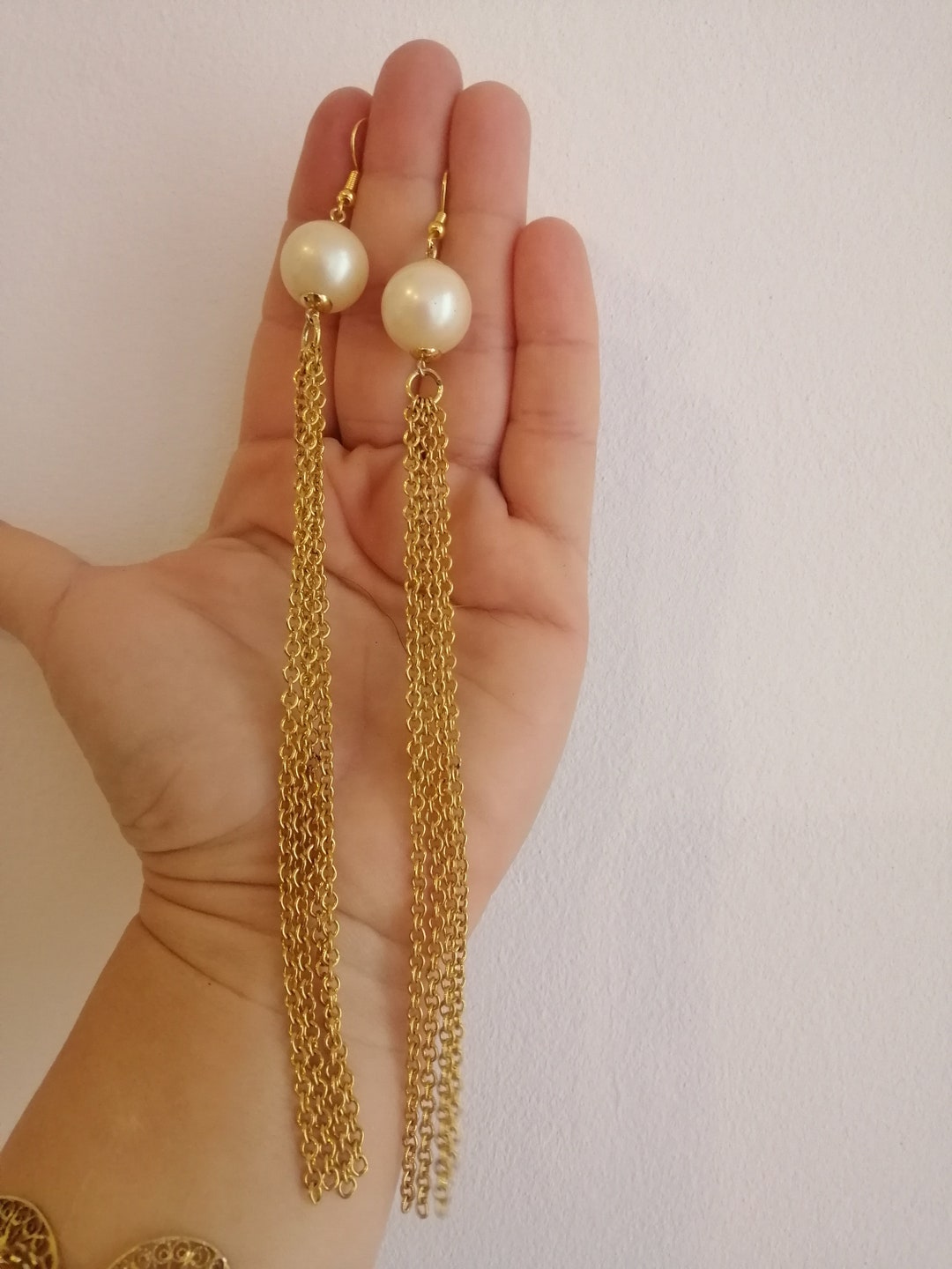 Extra Long Vintage Earrings With Chains Extravagant Super Long Boho ...