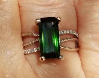 Levian Vintage Verdelite Green Tourmaline and Diamond Ring 14k White ...