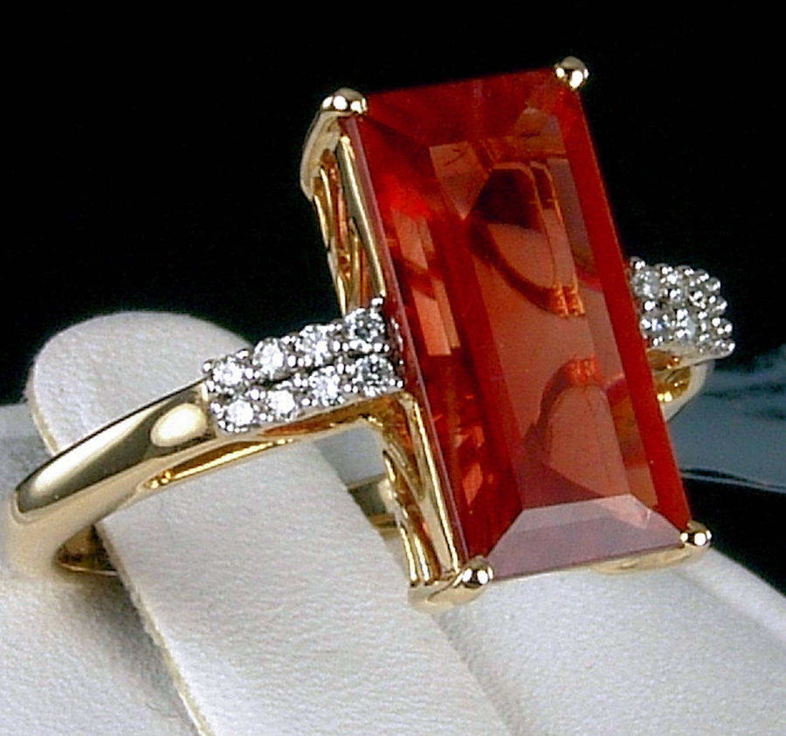 Genuine Mongolian Andesine Baguette With Diamond Accents 14k Solid Gold ...