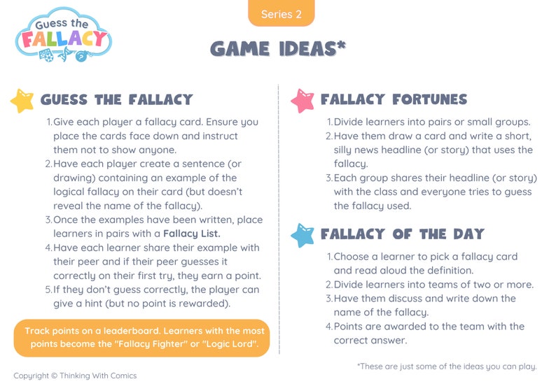 Logical Fallacies Game Cards Set Series II - Etsy