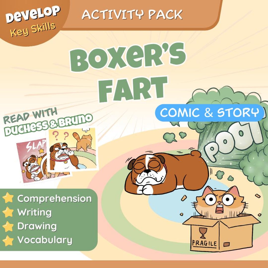Boxer's Fart Fun Activity Pack, Comprehension Questions, Colouring ...