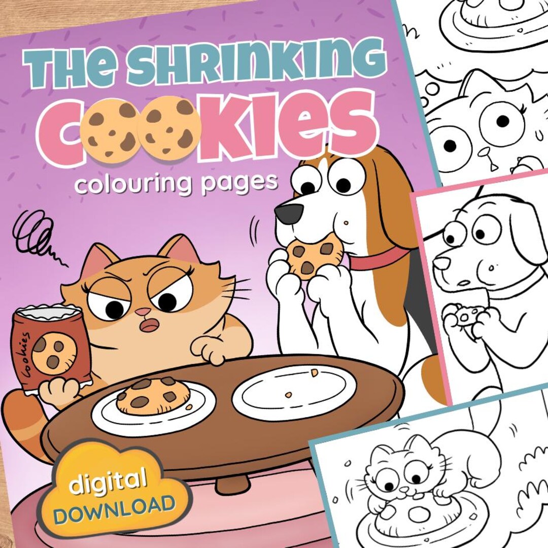 The Shrinking Cookies Colouring Set, Fun Kids Comic, Cat and Dog ...
