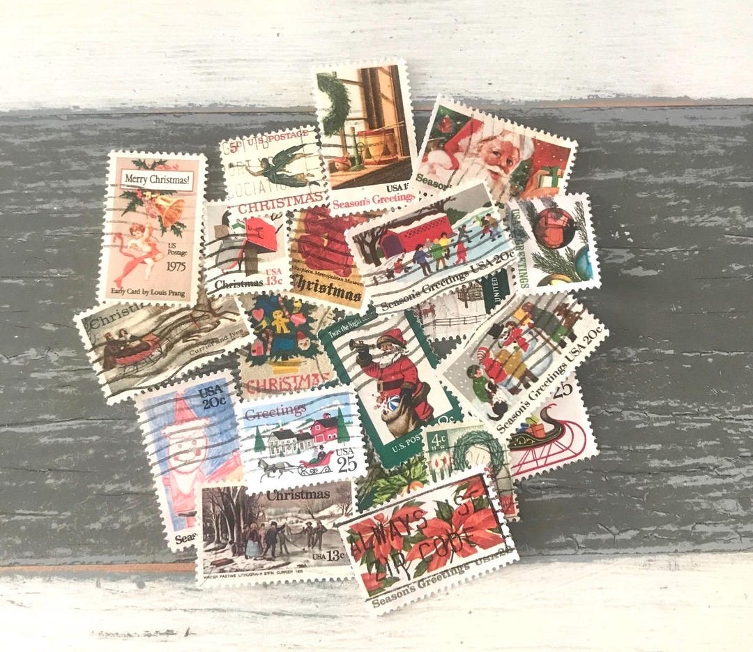 Vintage US Cancelled Postage Stamps / Christmas Holiday / Red Green ...