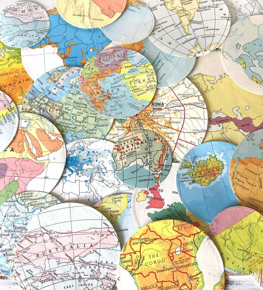 Assortment of Vintage Map Cut-outs / Die Cut Vintage Maps / Atlas ...