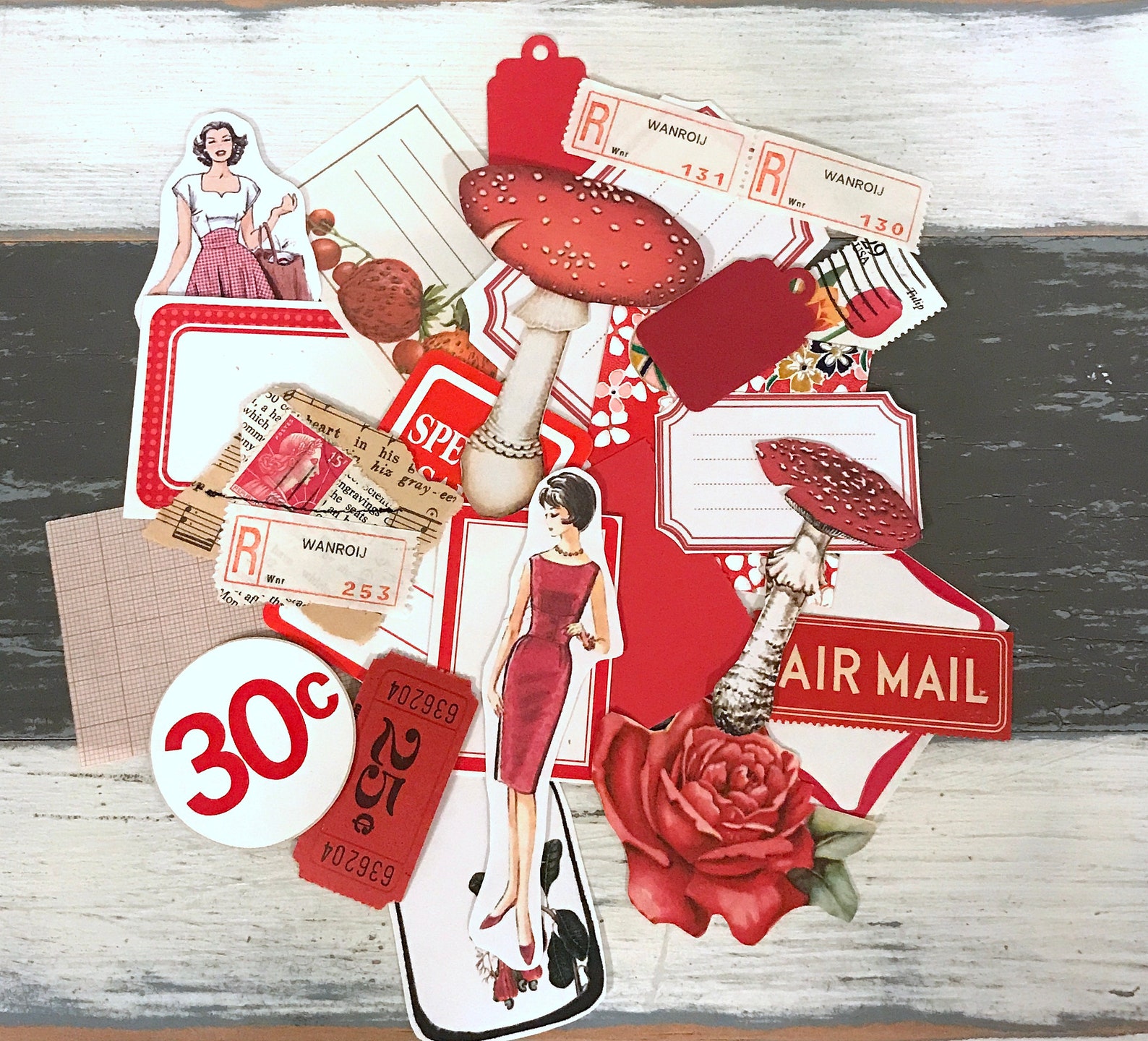 Red Journaling Paper Pack Red Ephemera Journals / Crafting | Etsy